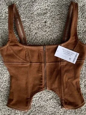 12th Tribe | Tops | 2th Tribe Sabine Brown Zip Front Corset Tank Size ...